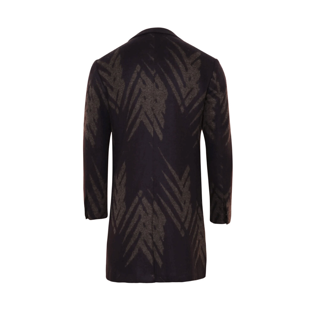KNT - Navy and Grey Palm Print Cashmere Blend Overcoat