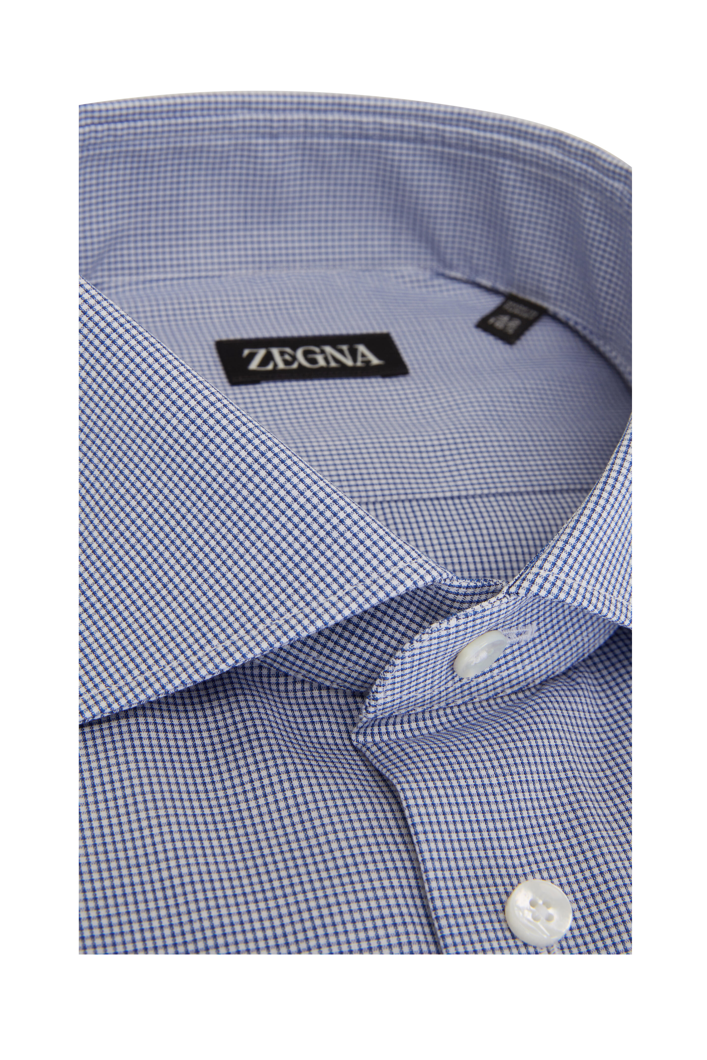Zegna - Dark Blue Mini Check Dress Shirt | Mitchell Stores