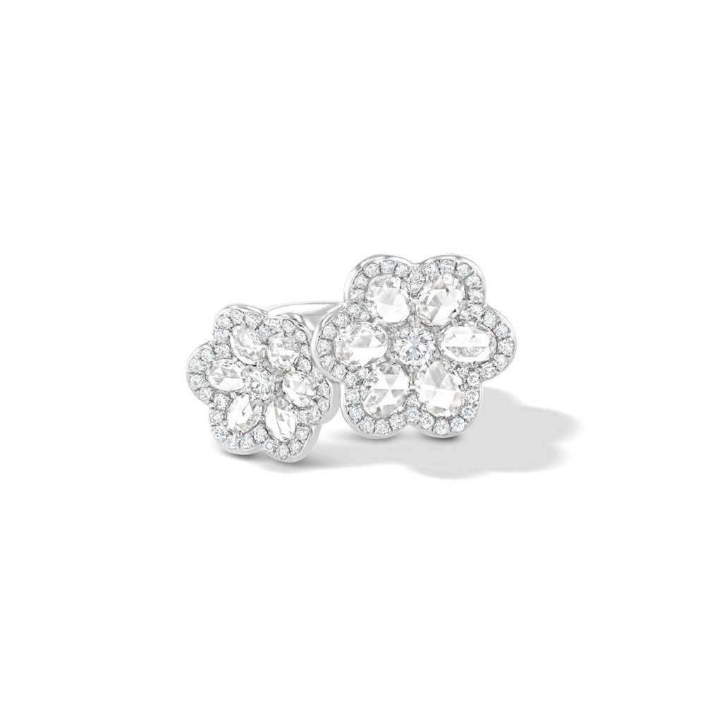 64 Facets - White Gold Diamond Double Rose Ring | Mitchell Stores