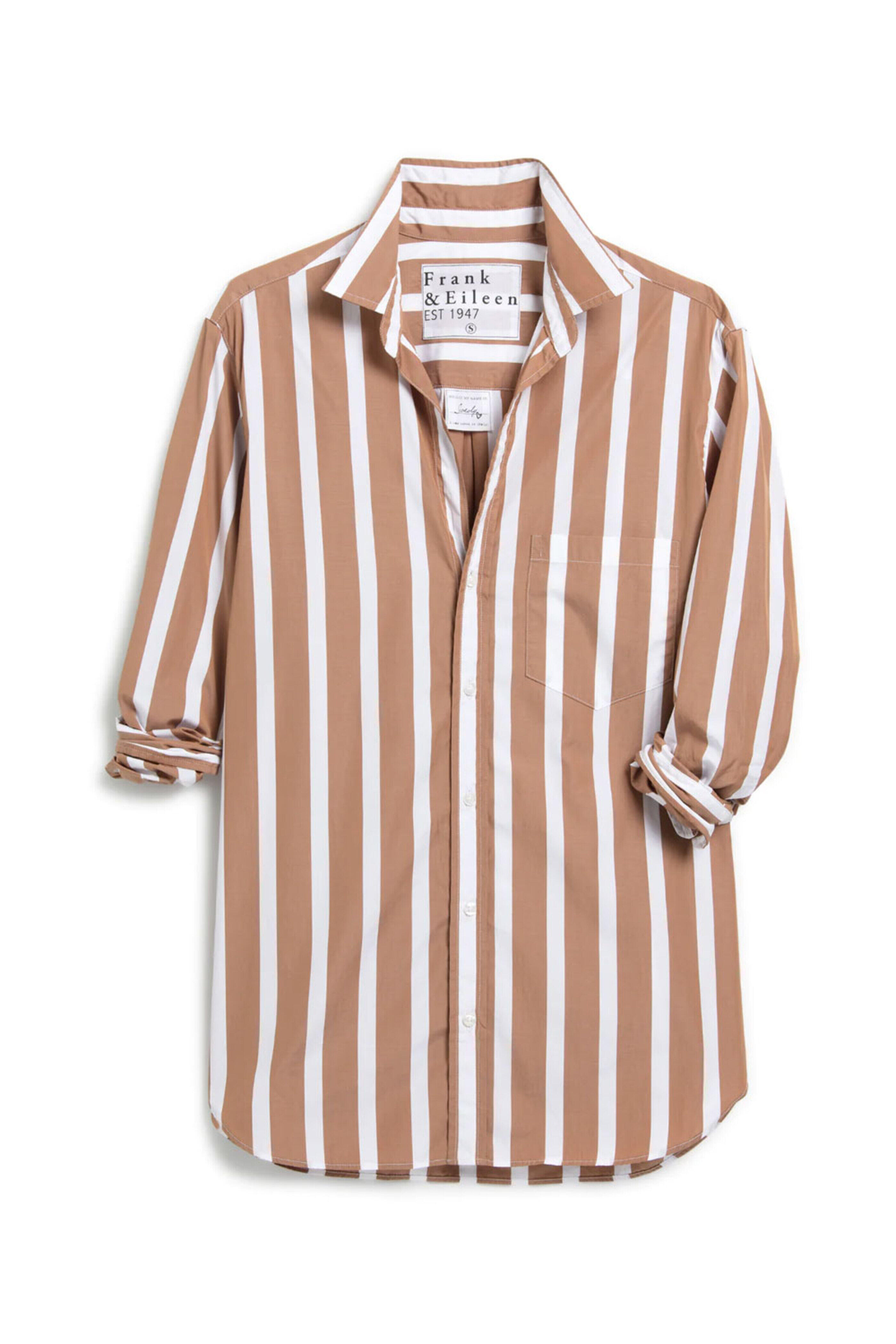 Frank & Eileen - Wide Camel Stripe Joedy Boyfriend Button Up Shirt