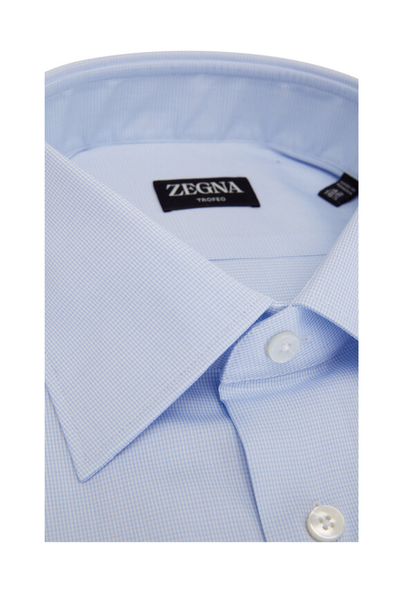Zegna - Trofeo Light Blue Micro Check Dress Shirt
