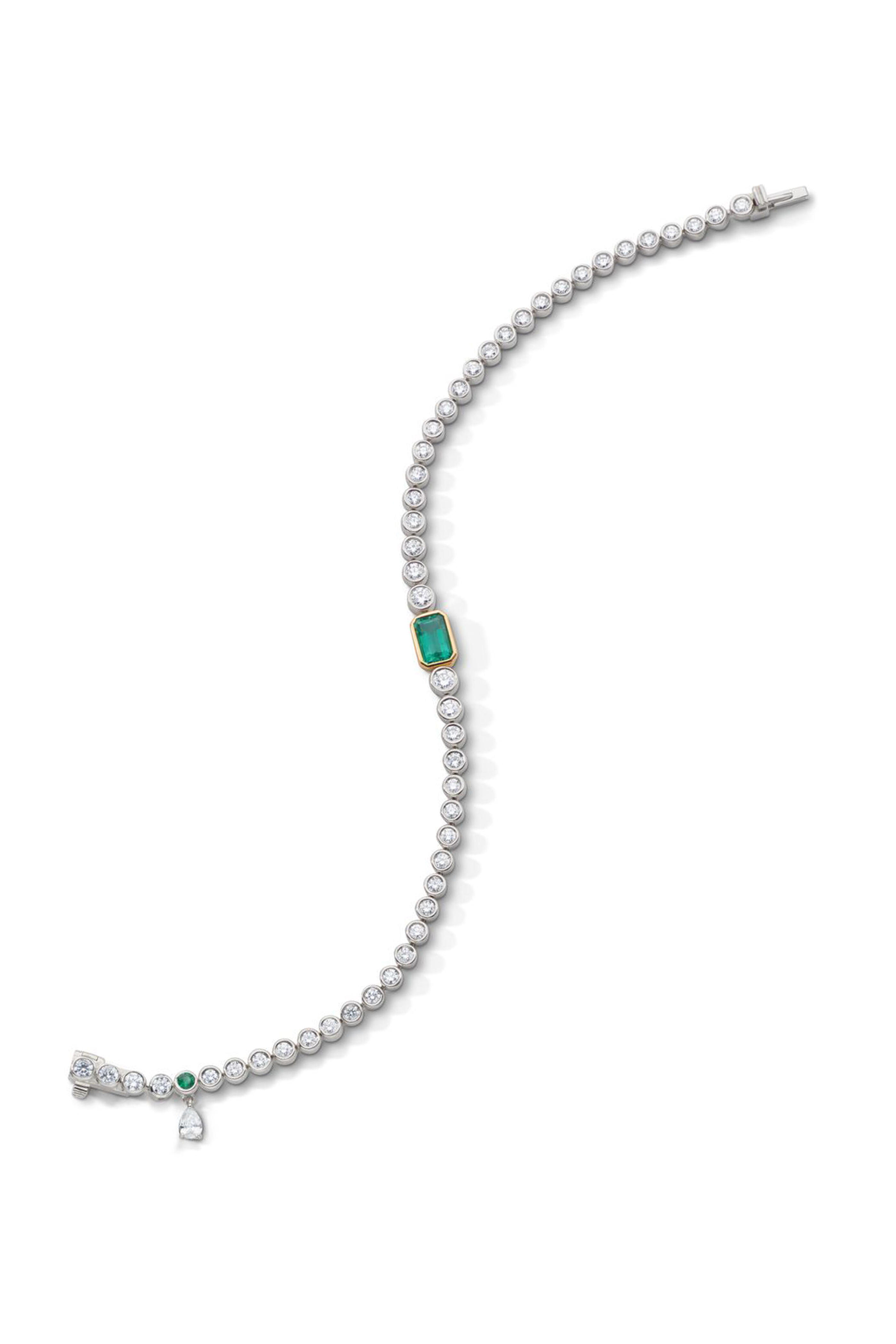 Monica Rich Kosann - Bezel Set Diamond & Emerald Tennis Bracelet