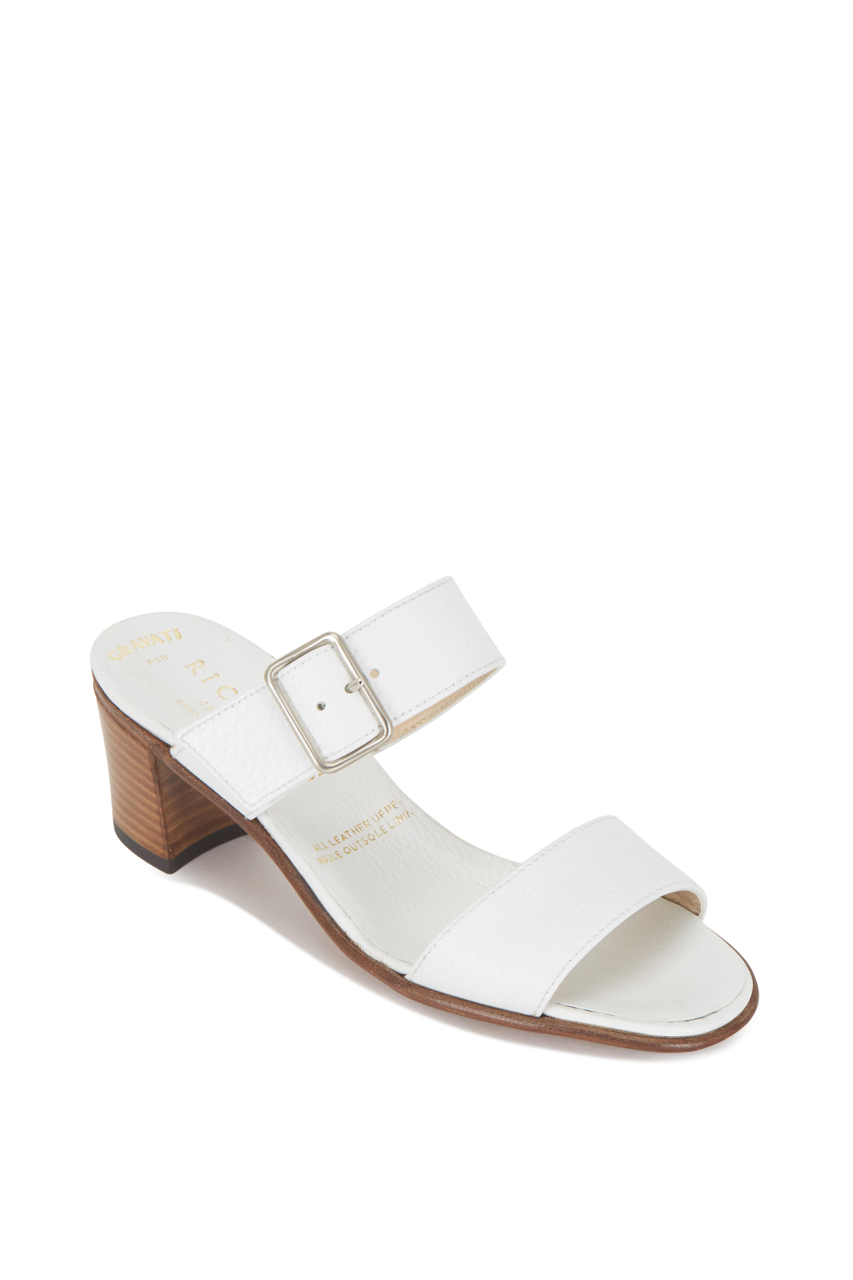 Gravati - White Grained Leather Two-Band Slide, 50mm
