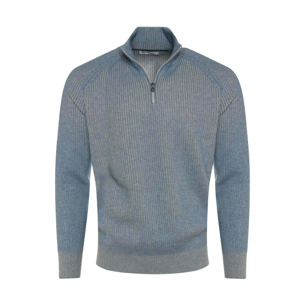 Brunello Cucinelli - Light Blue Cashmere Quarter Zip Sweater