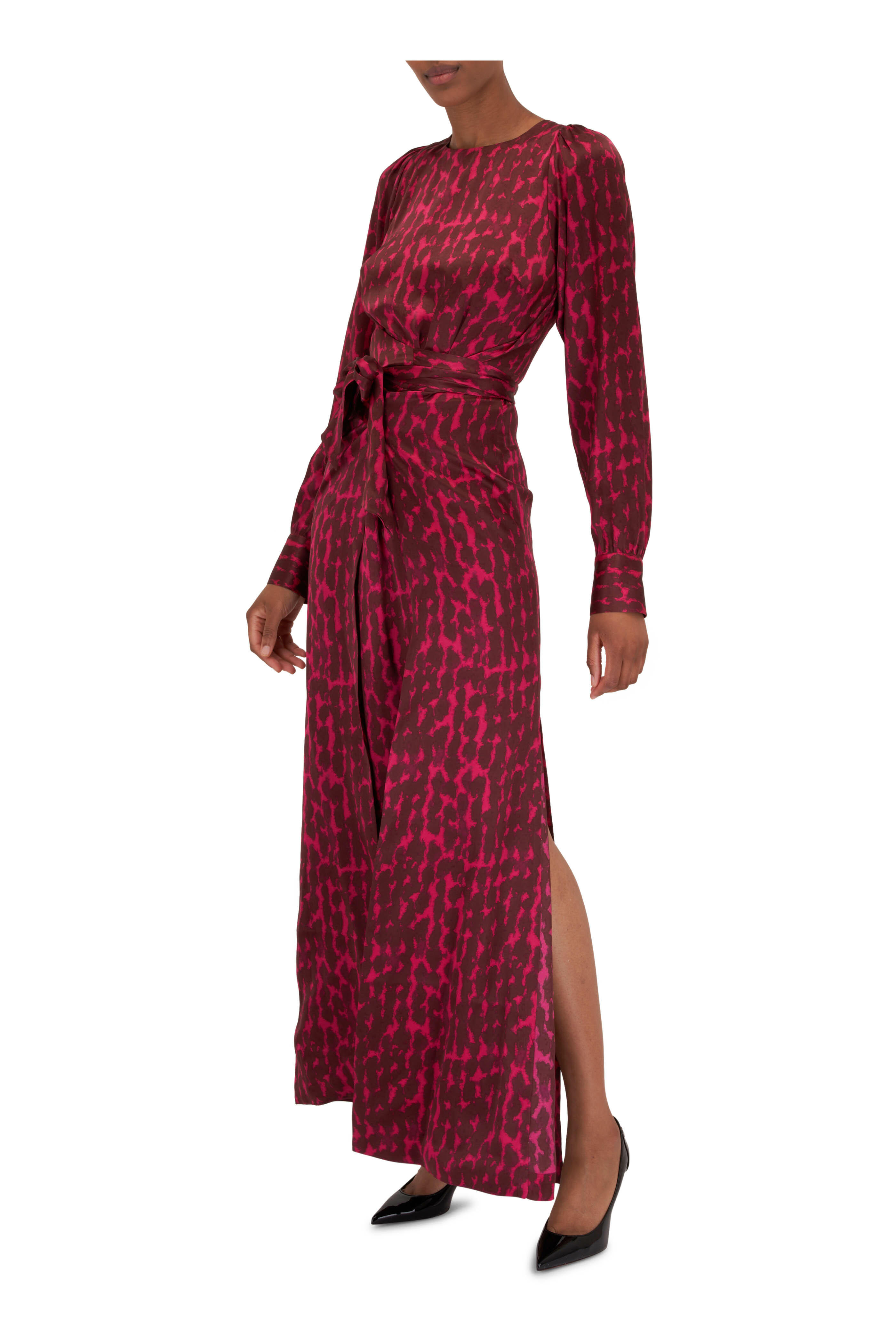 Kiton - Fuchsia Multi Long Sleeve Belted Dress | Mitchell Stores