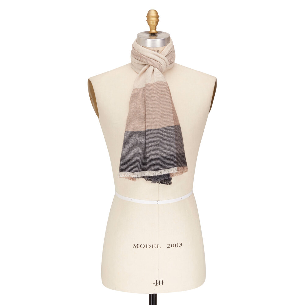 Brunello Cucinelli - Taupe Wool & Cashmere Plaid Scarf