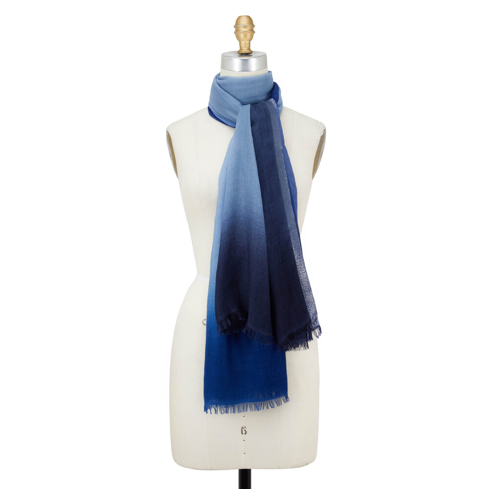 Loro Piana - Sunset Sapphire Summer Ombré Lurex Trim Scarf
