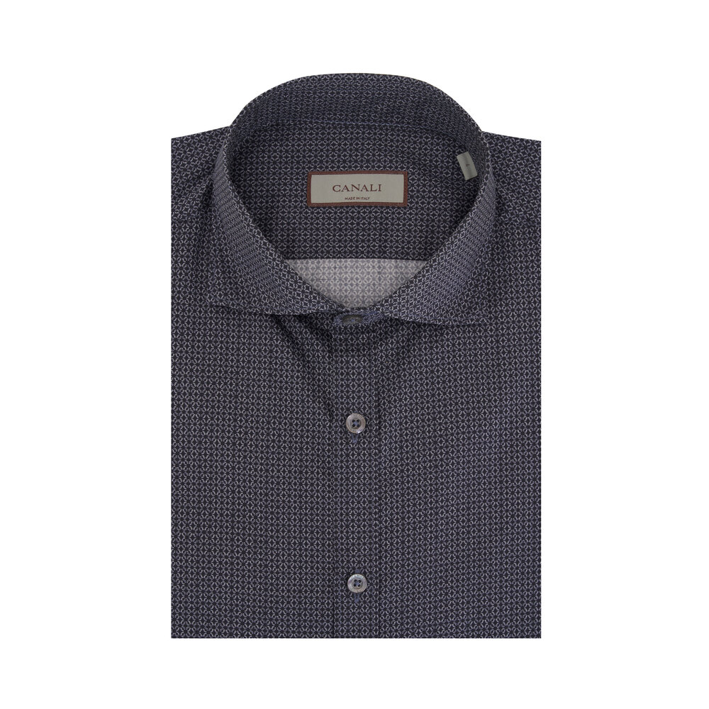 Canali - Navy Printed Sport Shirt | Mitchell Stores