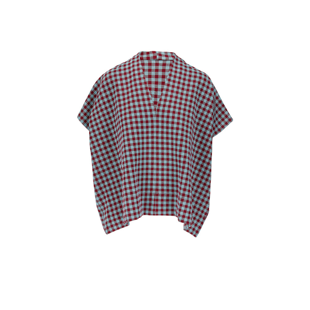 Rosetta Getty - Aqua & Maroon Gingham Top | Mitchell Stores