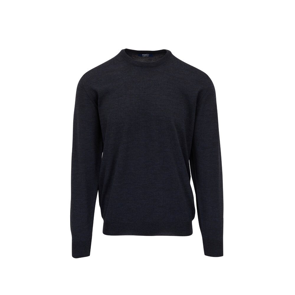 Fedeli - Blue Mélange Super 140's Wool Crewneck Pullover