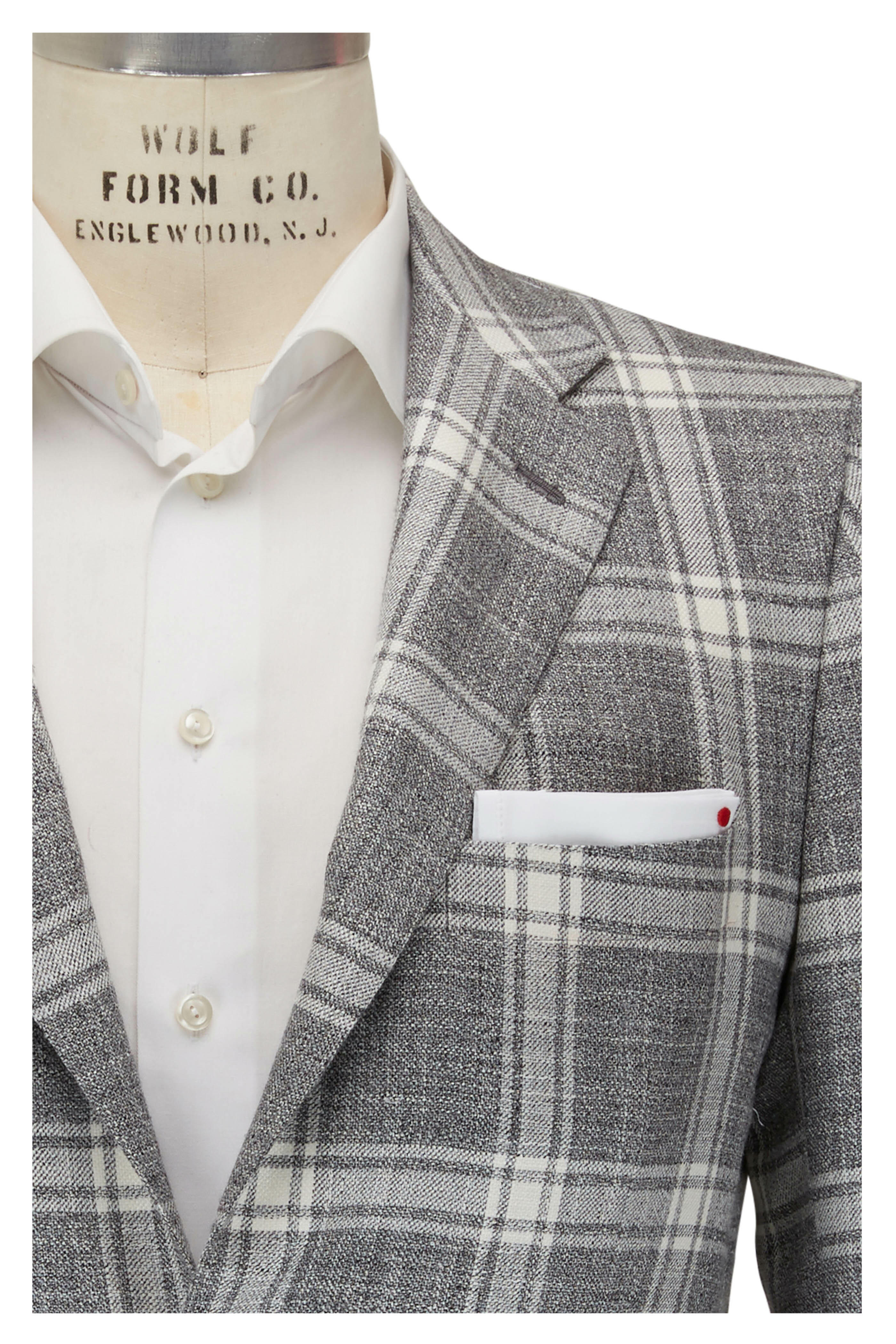 Kiton - Light Gray Windowpane Sportcoat | Mitchell Stores