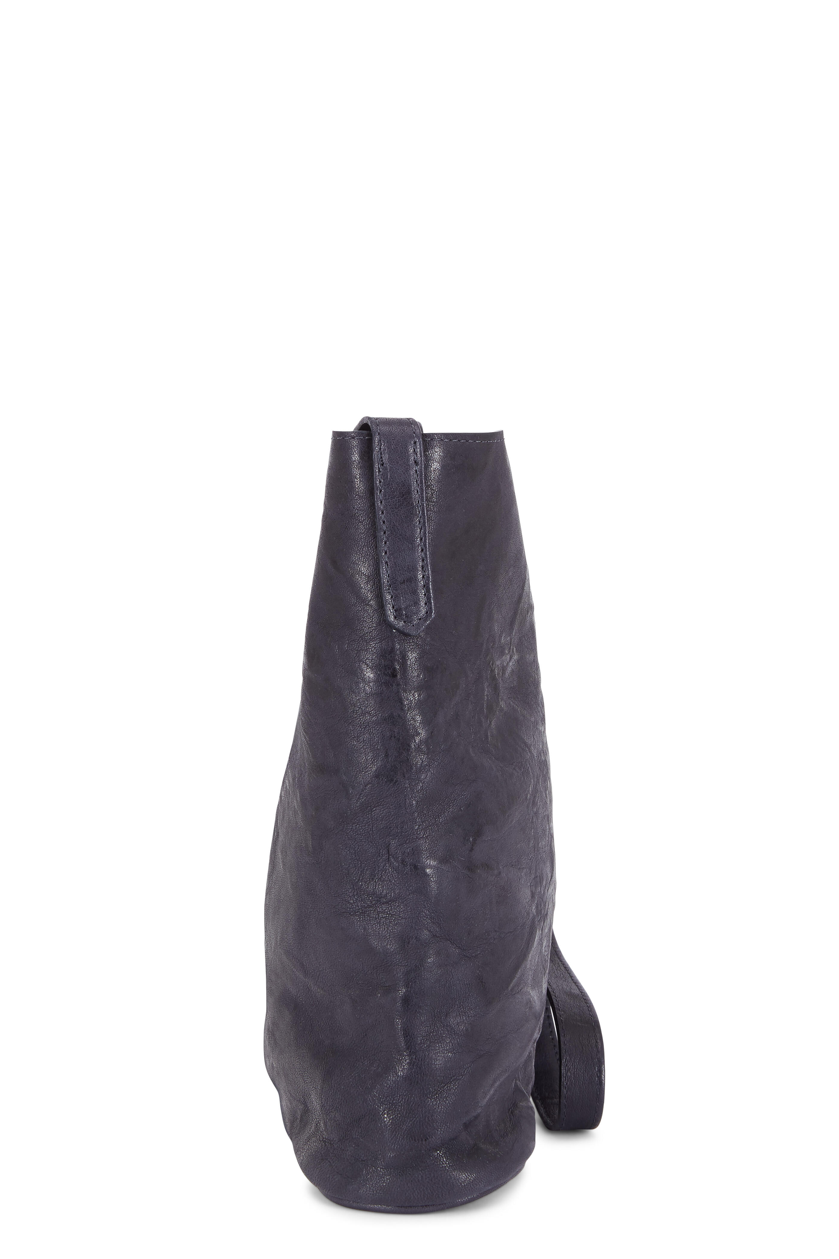 B May Bags - Navy Blue Rumpled Sheepskin Bucket Crossbody