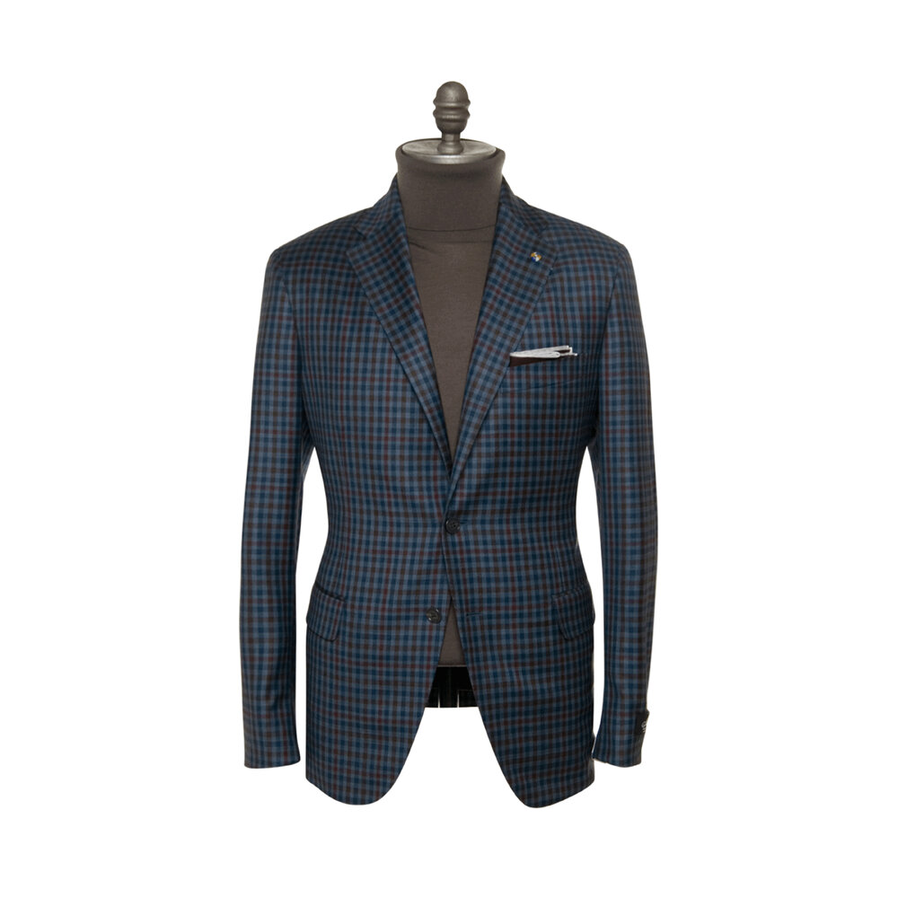 Belvest - Blue and Red Plaid Windowpane Wool Sportcoat