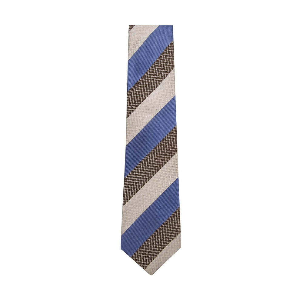 Kiton - Brown Ivory and Sky Blue Stripe Tie | Mitchell Stores