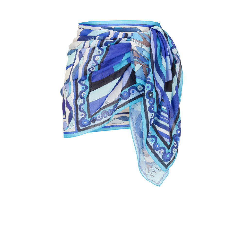 Pucci - Blue Multicolor Short Pareo Sarong | Mitchell Stores