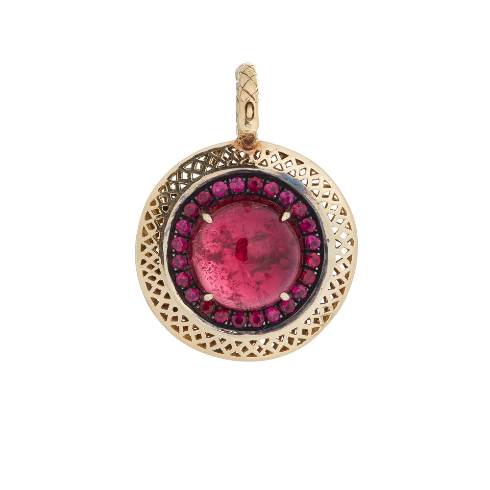 Ray Griffiths - 18K Yellow Gold Pink Sapphire & Tourmaline Pendant