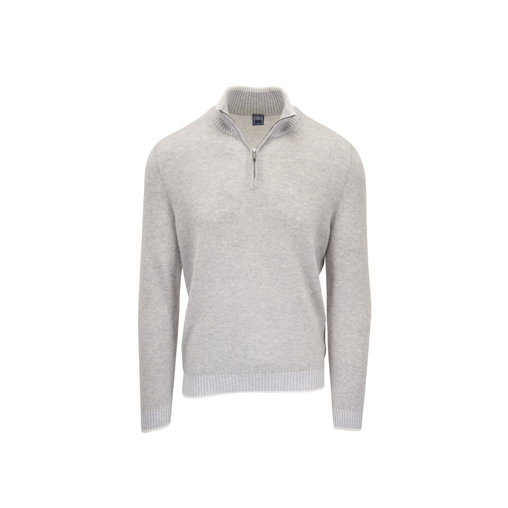 Fedeli - Light Gray Spring Cashmere Quarter Zip Sweater