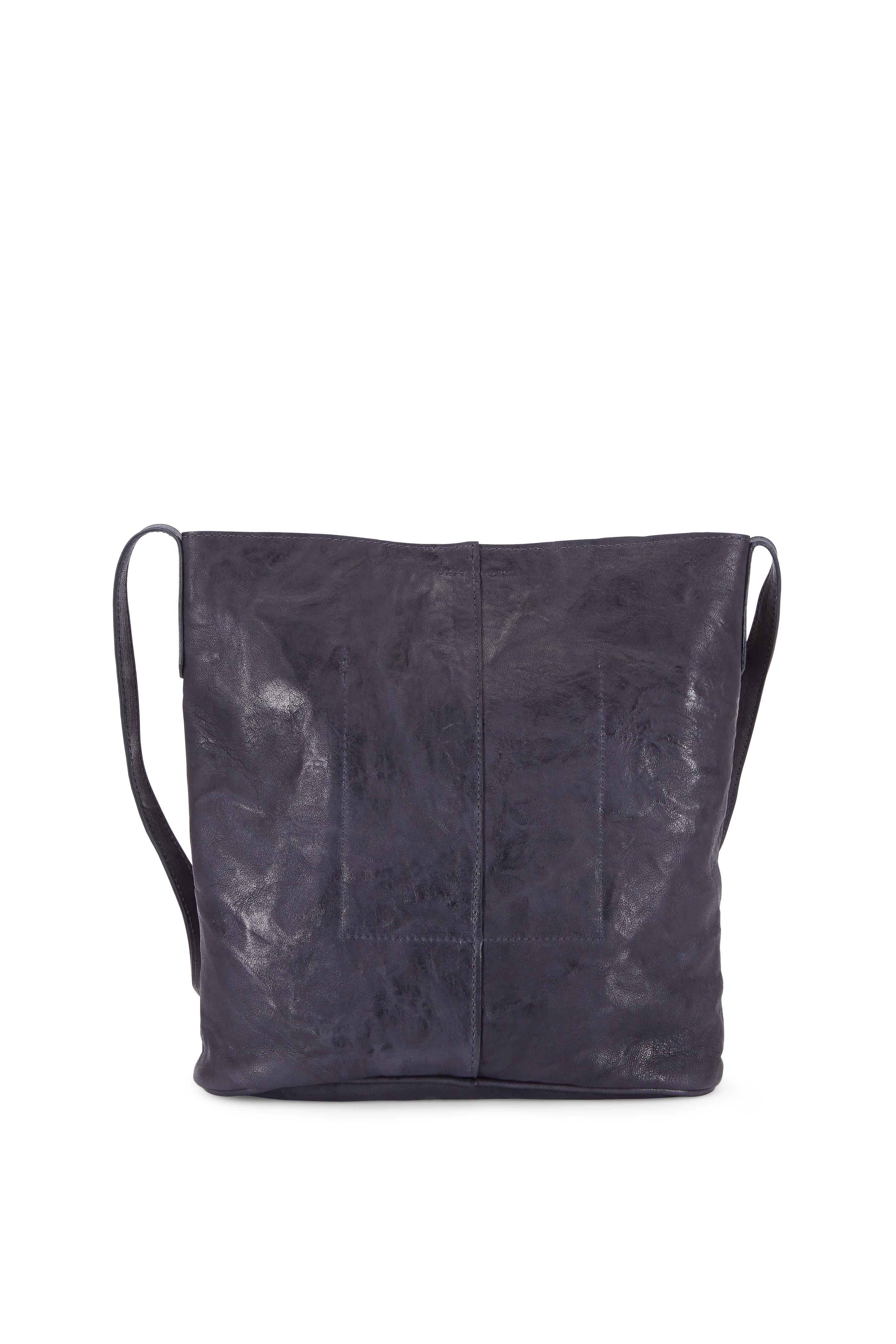 B May Bags - Navy Blue Rumpled Sheepskin Bucket Crossbody
