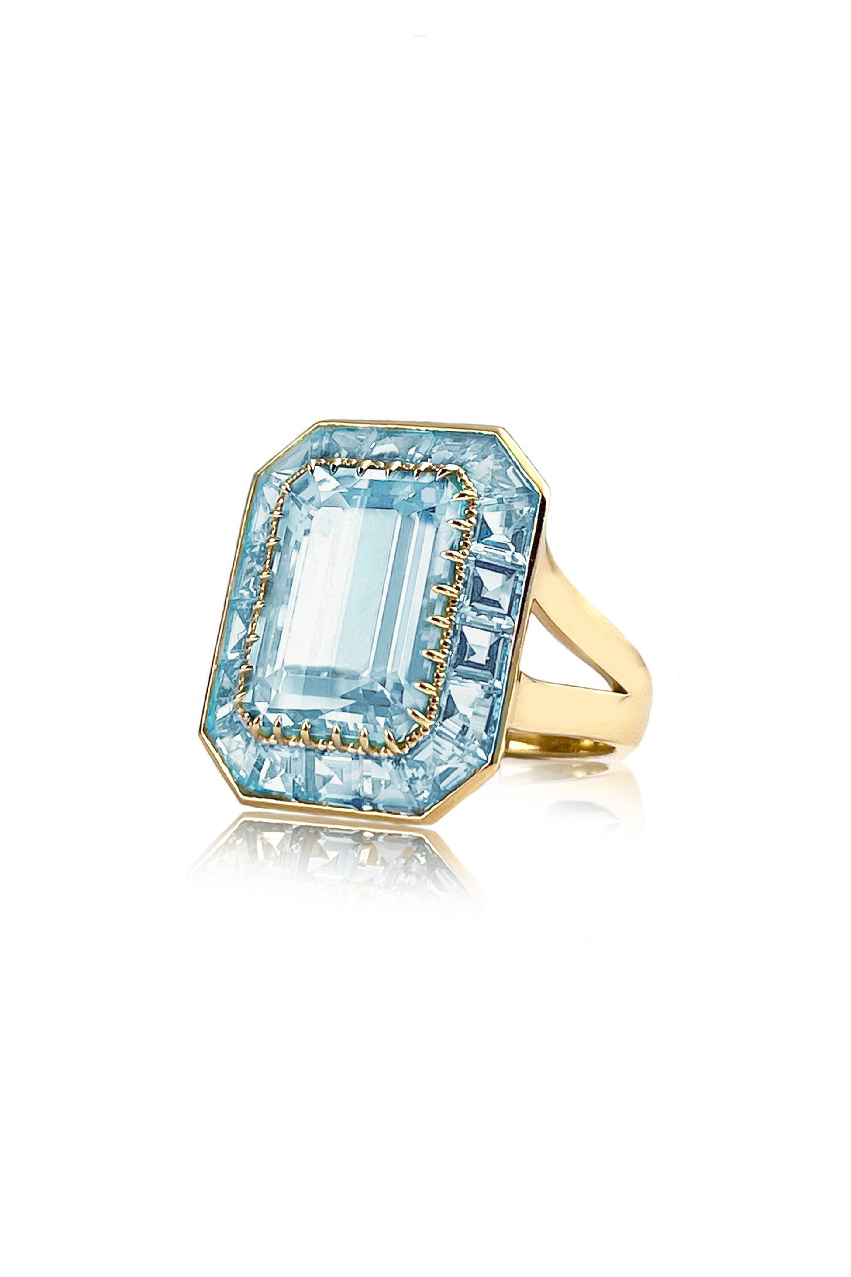 Nam Cho - 18-Karat Yellow Gold Aquamarine Octagon Halo Ring