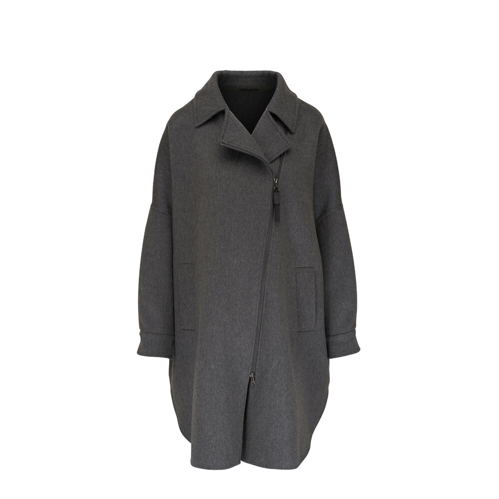 Brunello Cucinelli - Lead Cashmere Asymetric Zip Overcoat Brunello Cucinelli - Lead Cashmere Asymetric Zip Overcoat