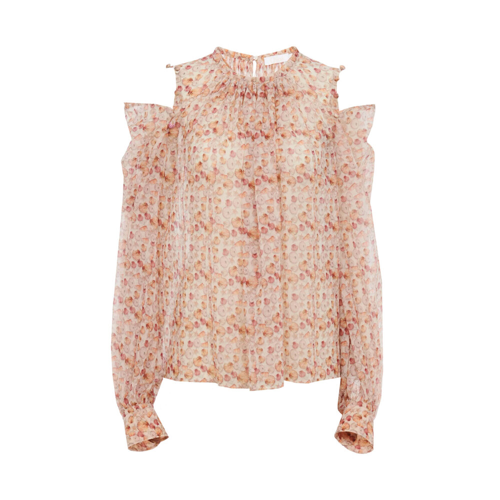 Chloé - Seashell Print Long Sleeve Ruffle Blouse