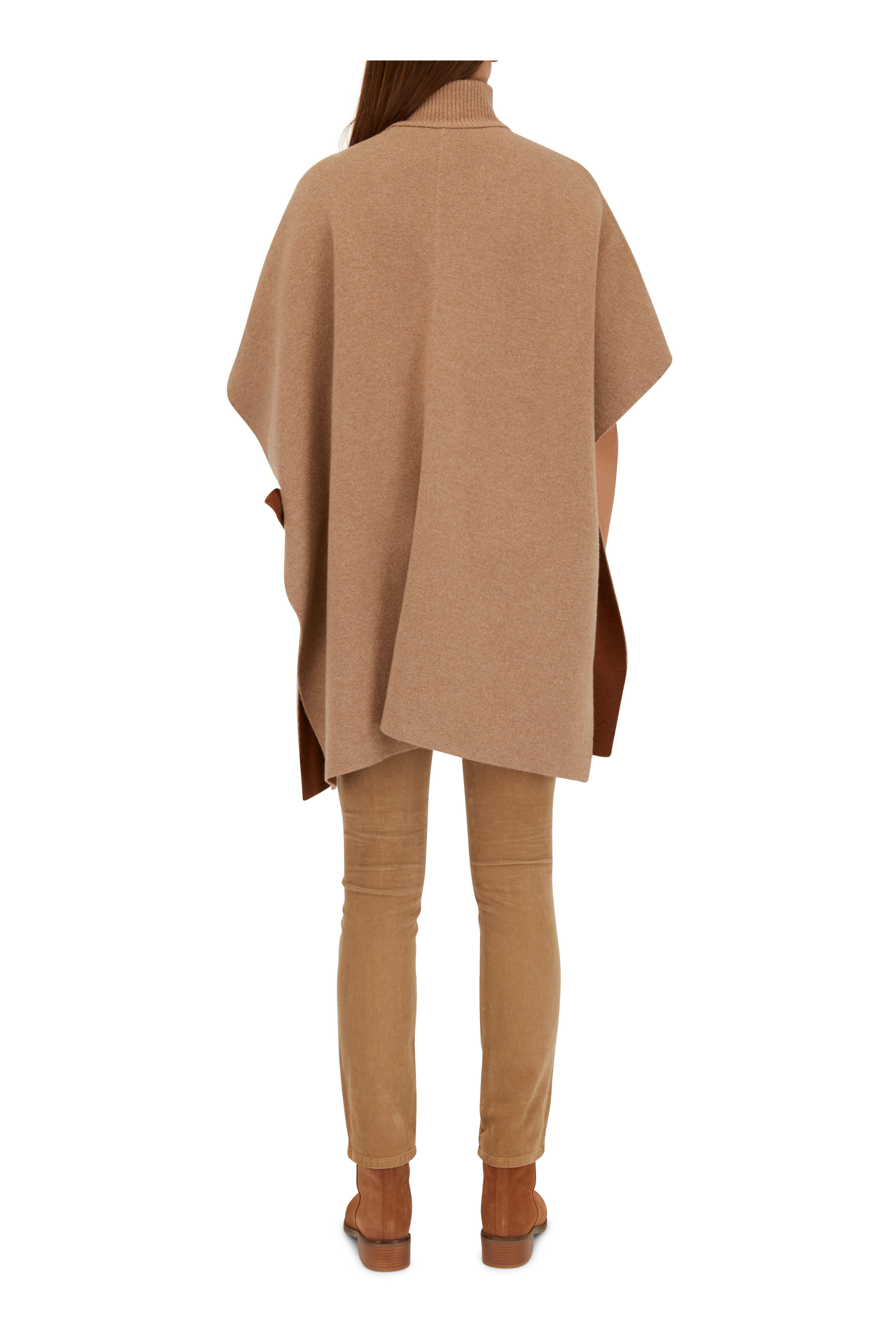 Akris - Camel & Brown Reversible Knit Cape | Mitchell Stores