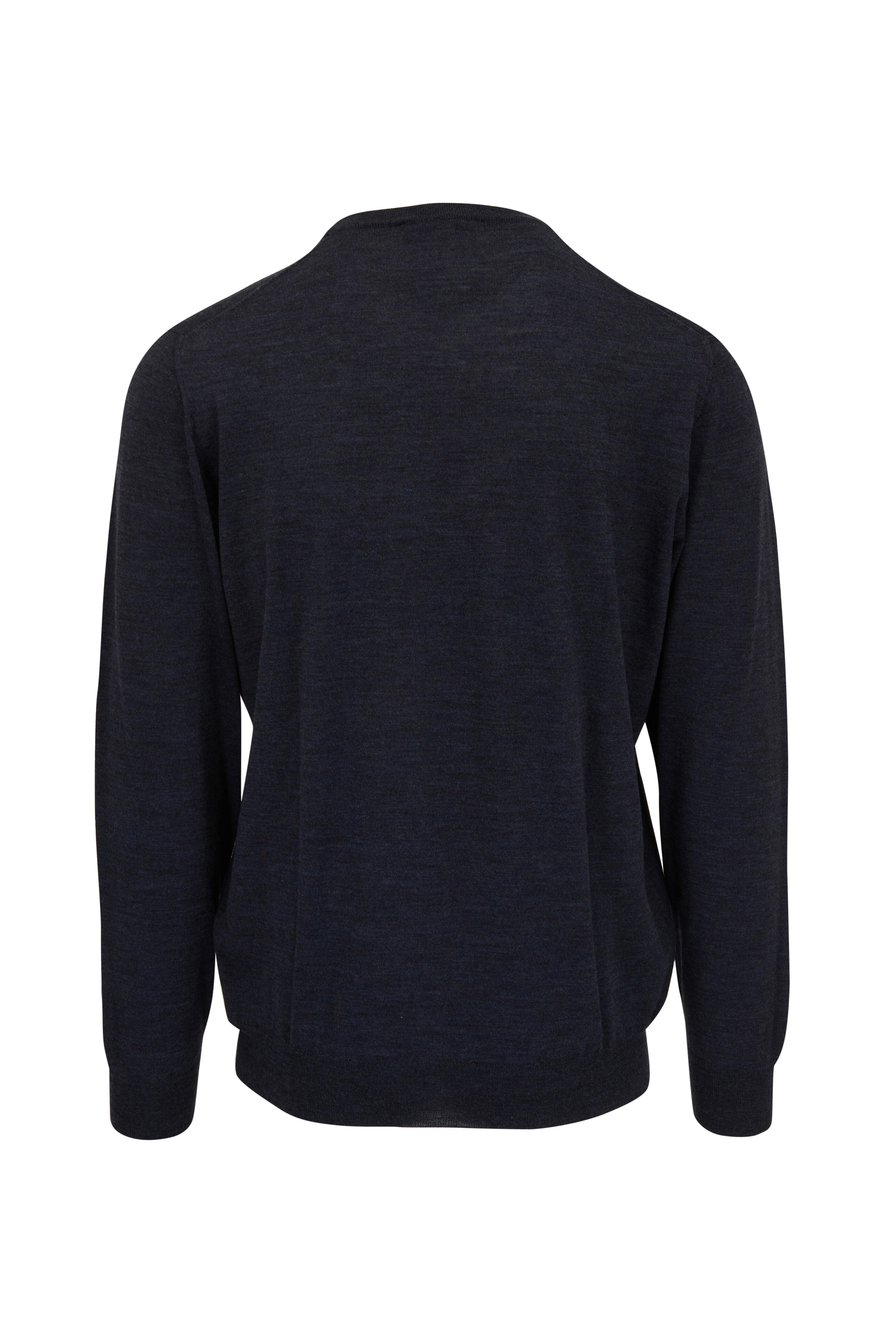 Fedeli - Blue Mélange Super 140's Wool Crewneck Pullover
