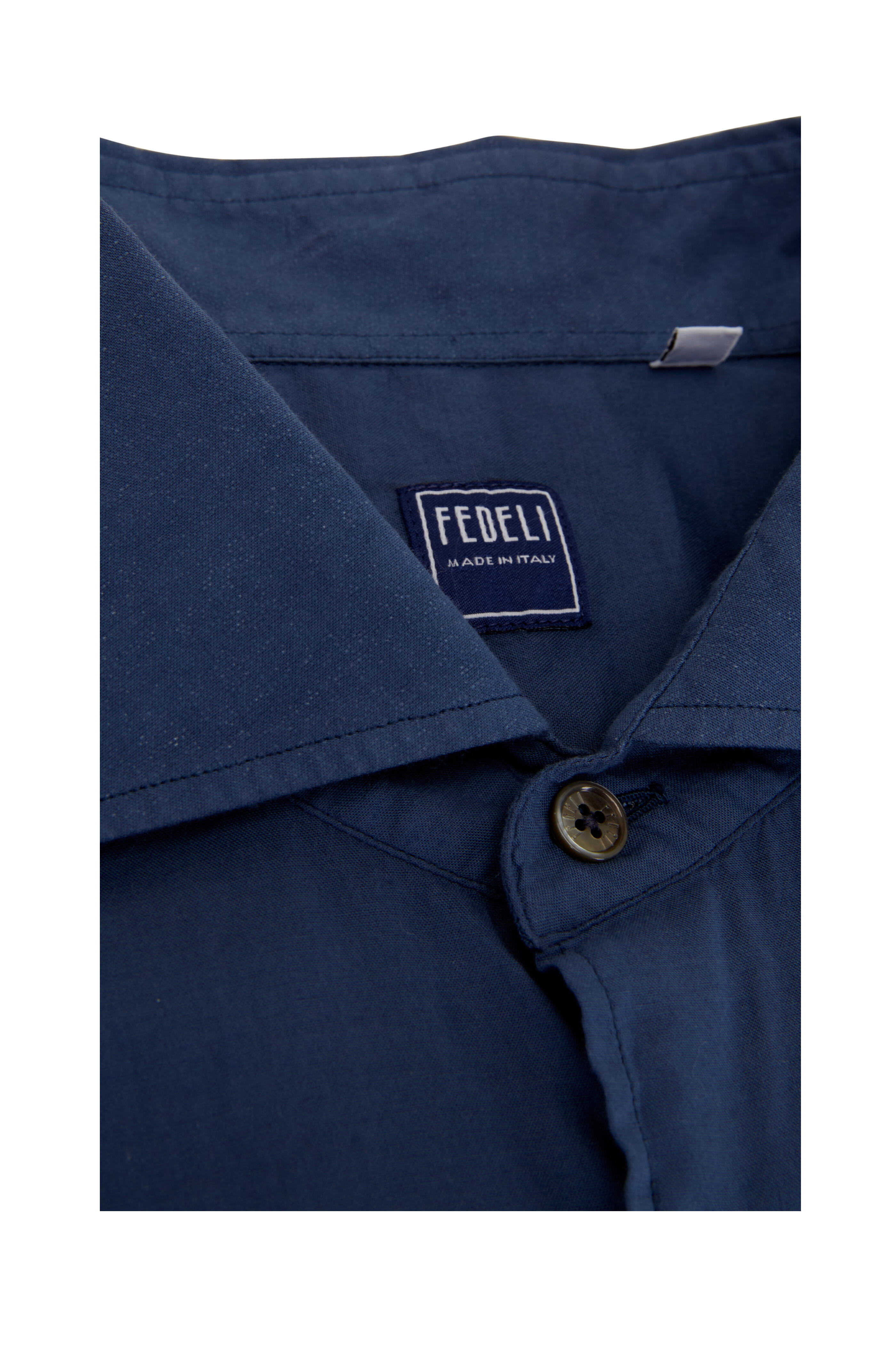 Fedeli - Solid Navy Woven Cotton Sport Shirt | Mitchell Stores
