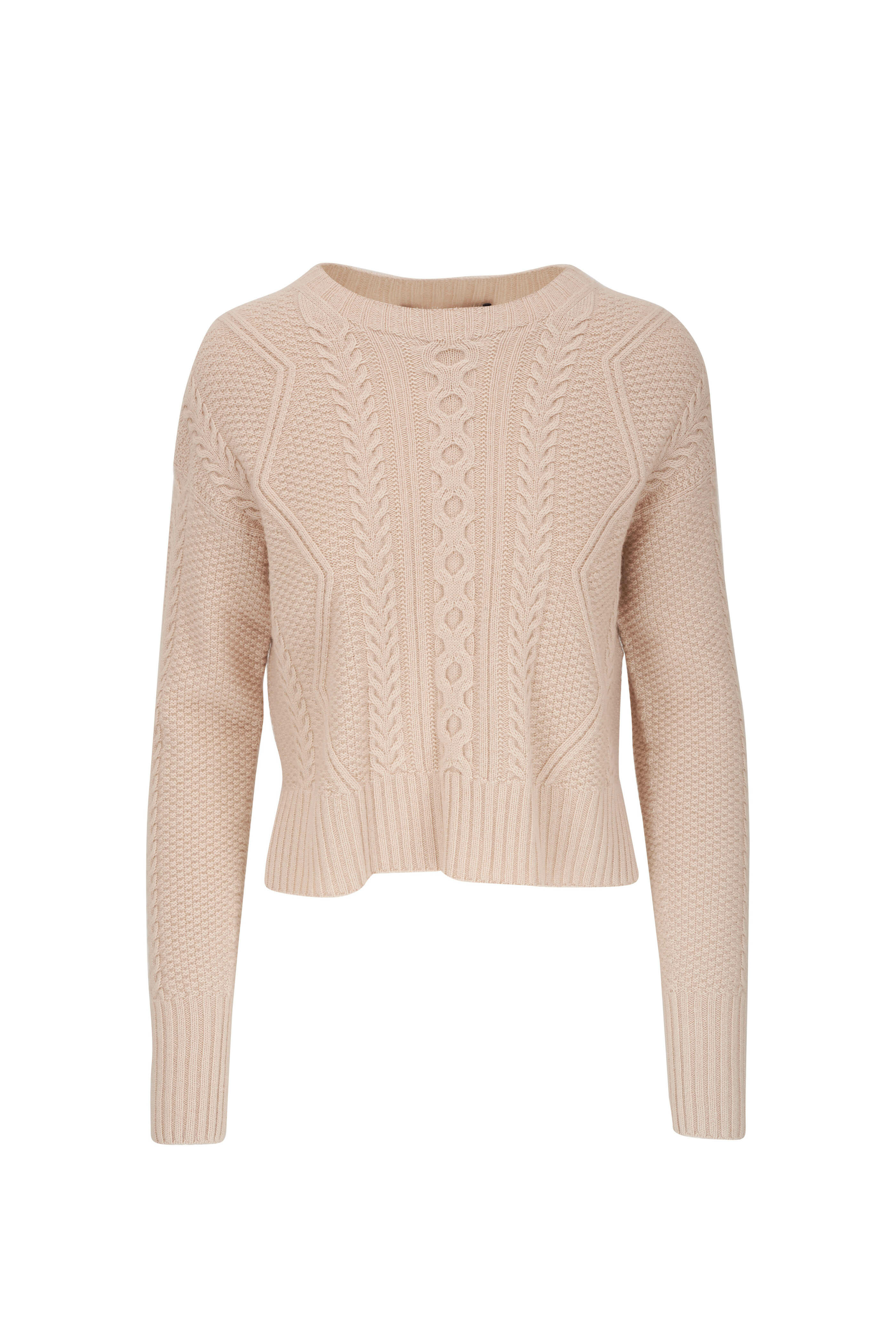 D Exterior Beige Cable Knit Crewneck Sweater Mitchell Stores