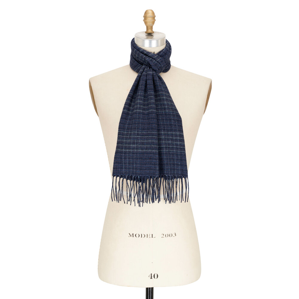 Fratelli Piacenza - Billard 1 Blue Plaid Silk & Cashmere Scarf