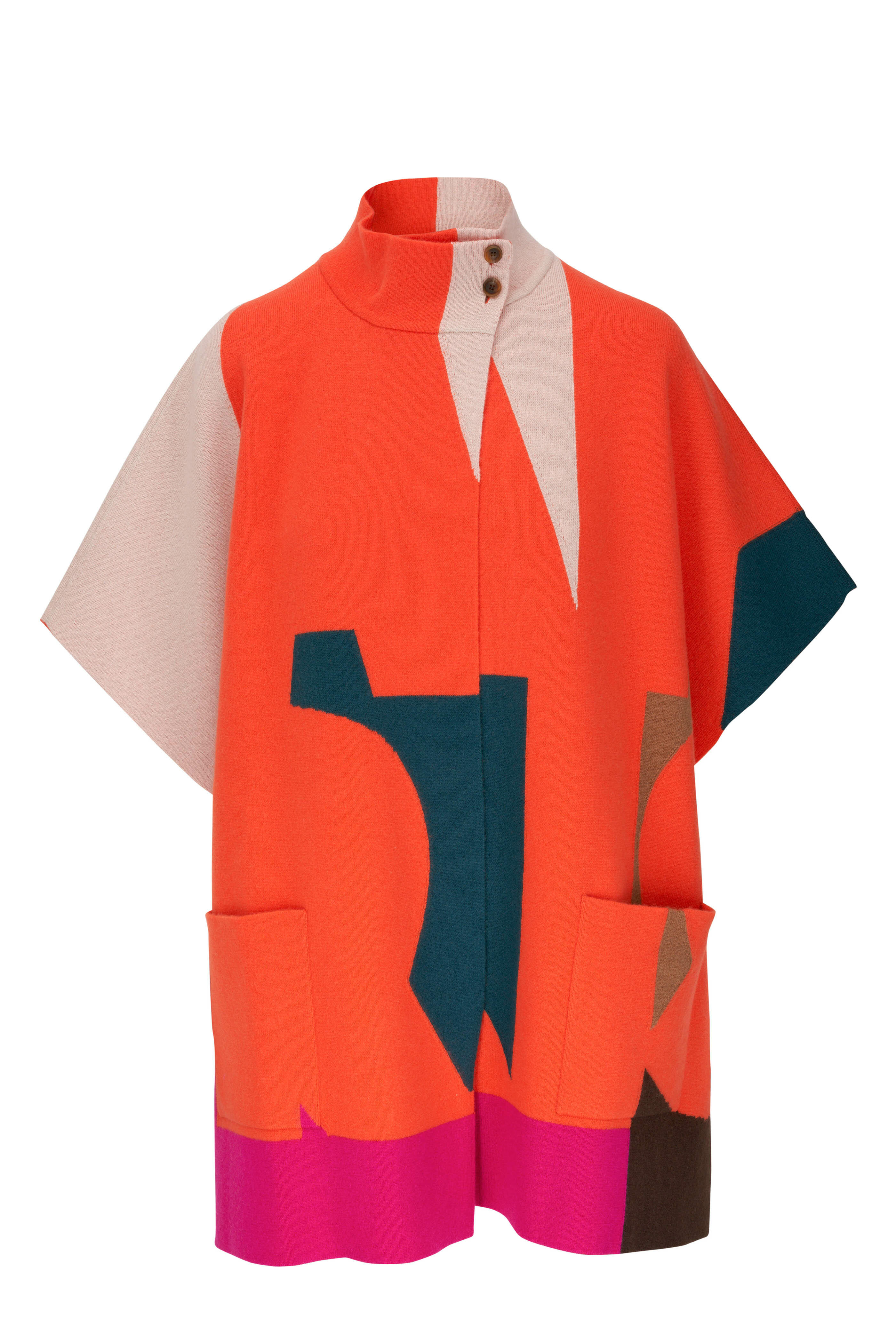 Akris - Knit Coral Multi Cashmere Reversible Cape