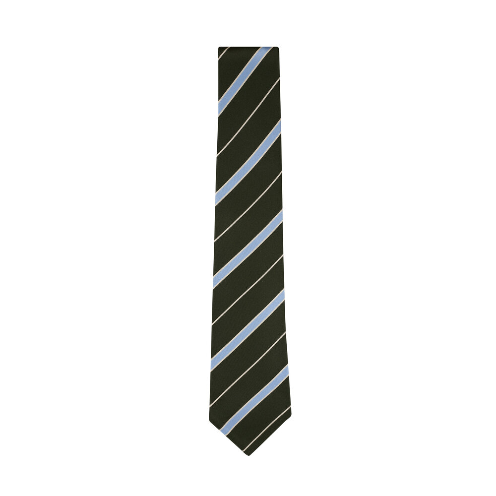 Kiton - Green & Light Blue Striped Silk Necktie