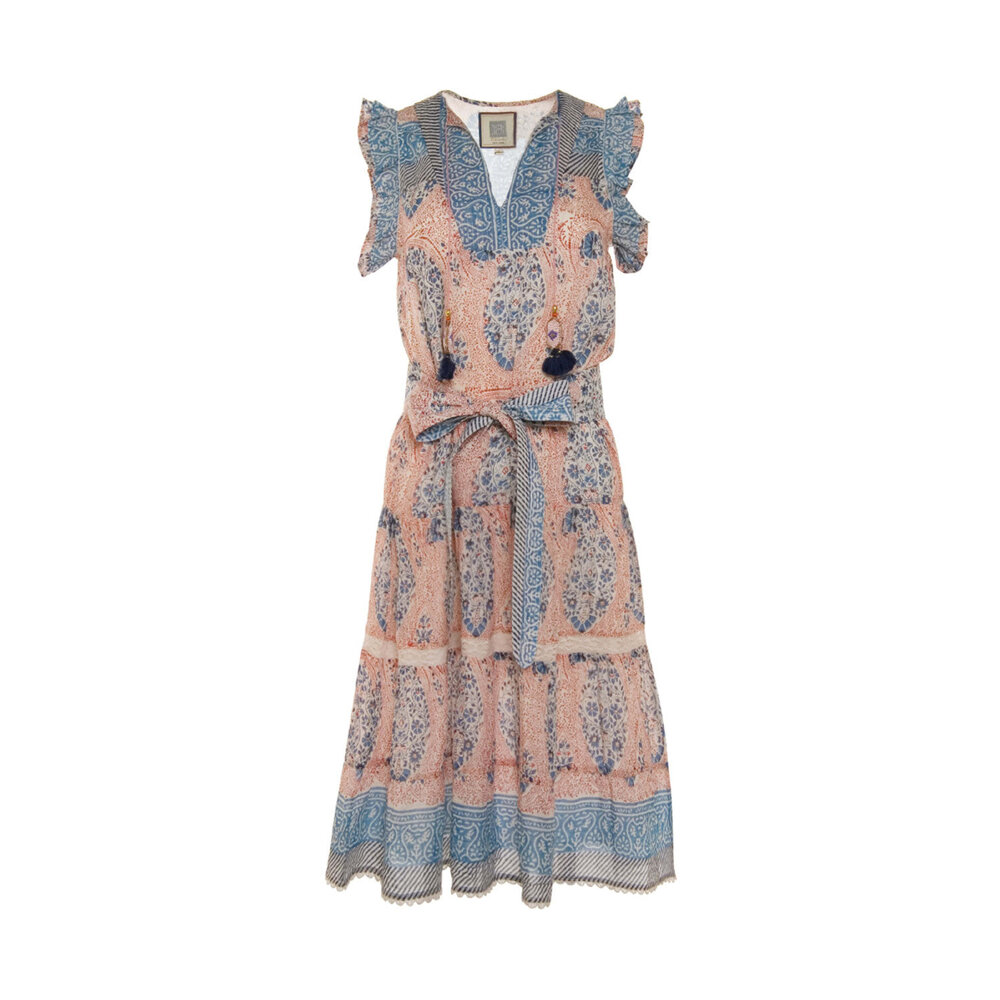 Bell - Blue and Orange Belted Amara Midi Dress | Mitchell Stores