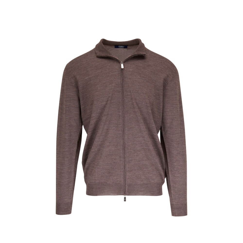 Fedeli - Brown Mélange Super 140's Full Zip Sweater