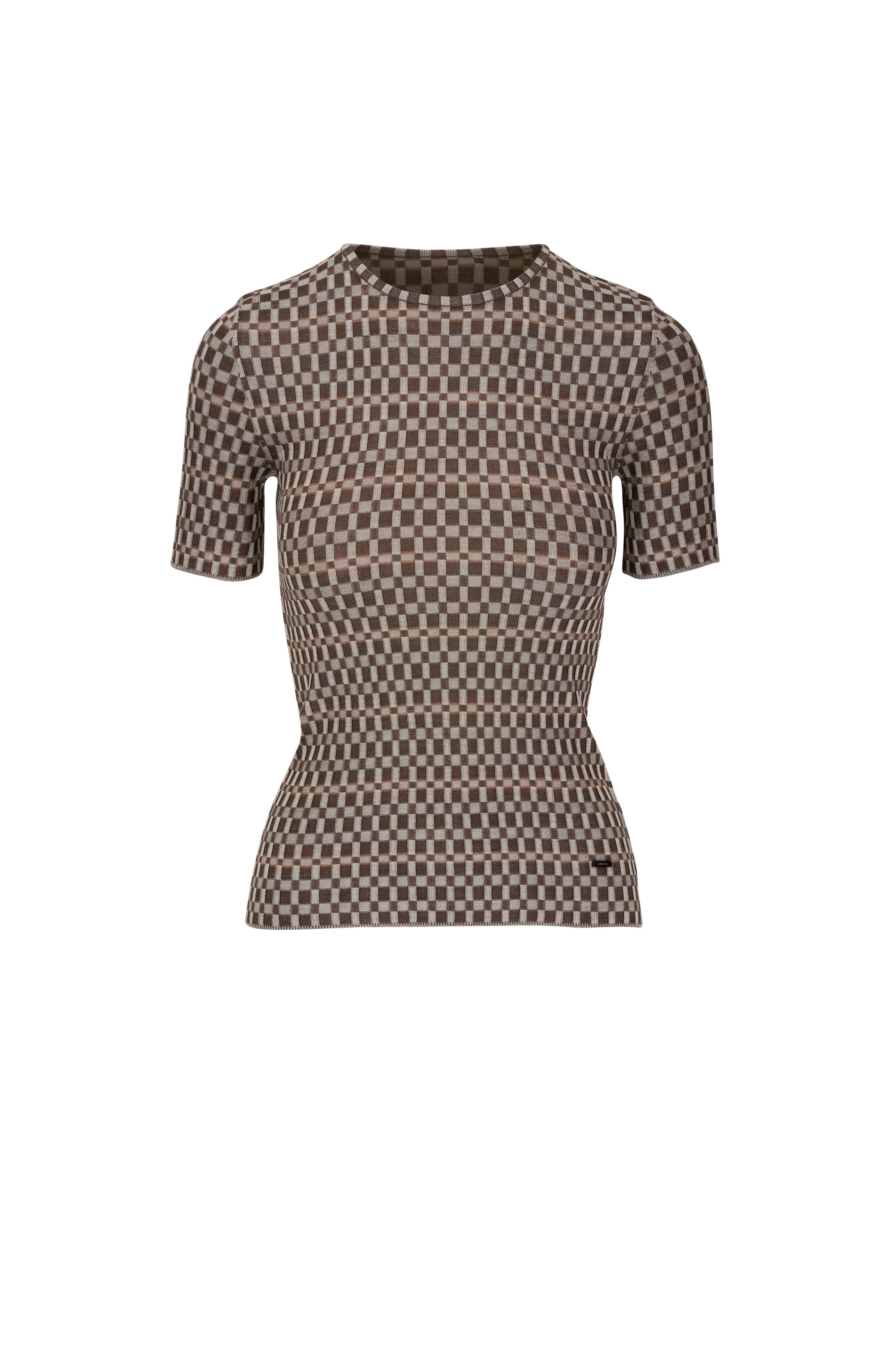 Akris - Mocca & Greige Ribbed Knit Silk Top | Mitchell Stores