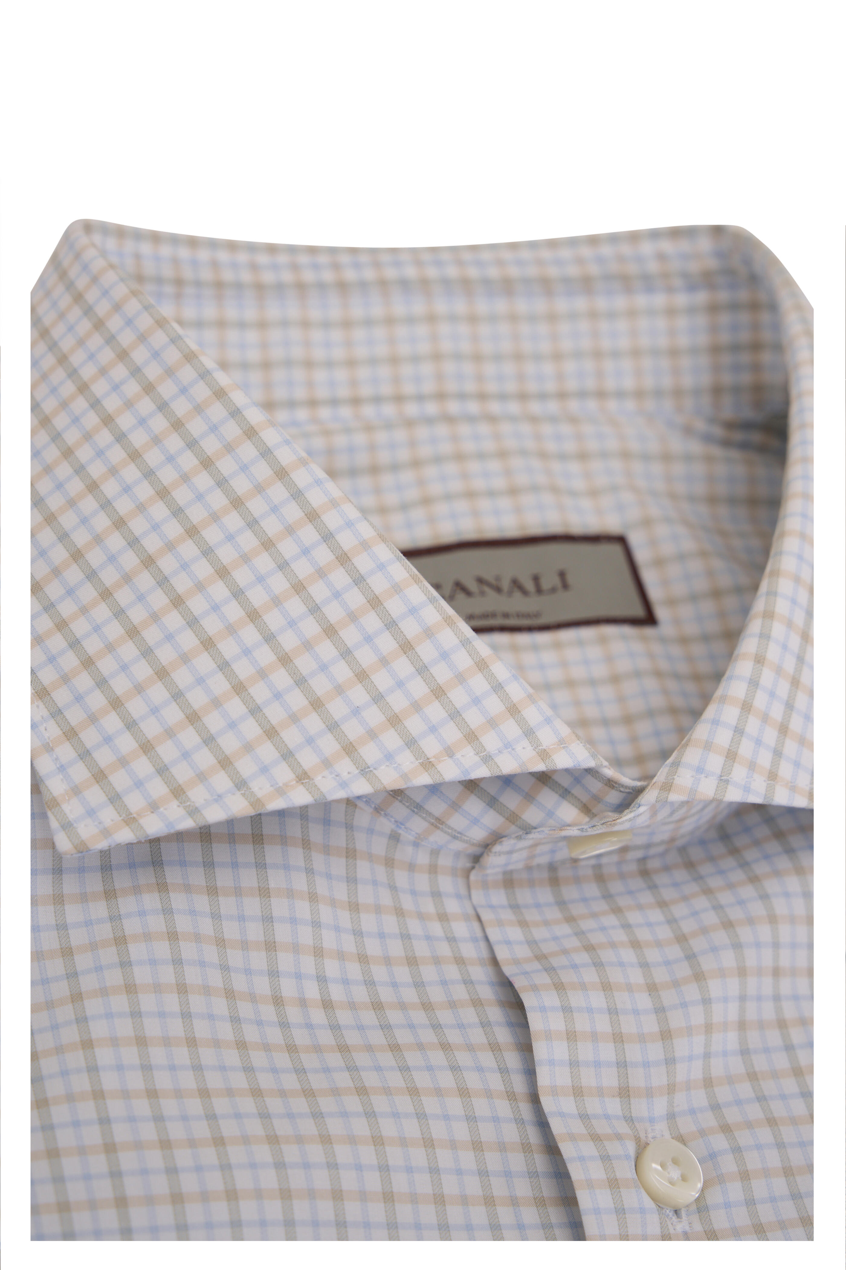 Canali - Olive & White Check Cotton Dress Shirt
