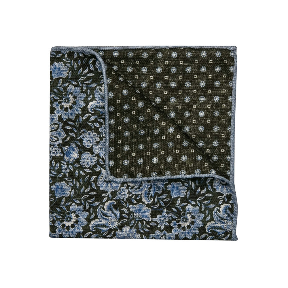 Geoff Nicholson - Forest Green and Light Blue Floral Pocket Square