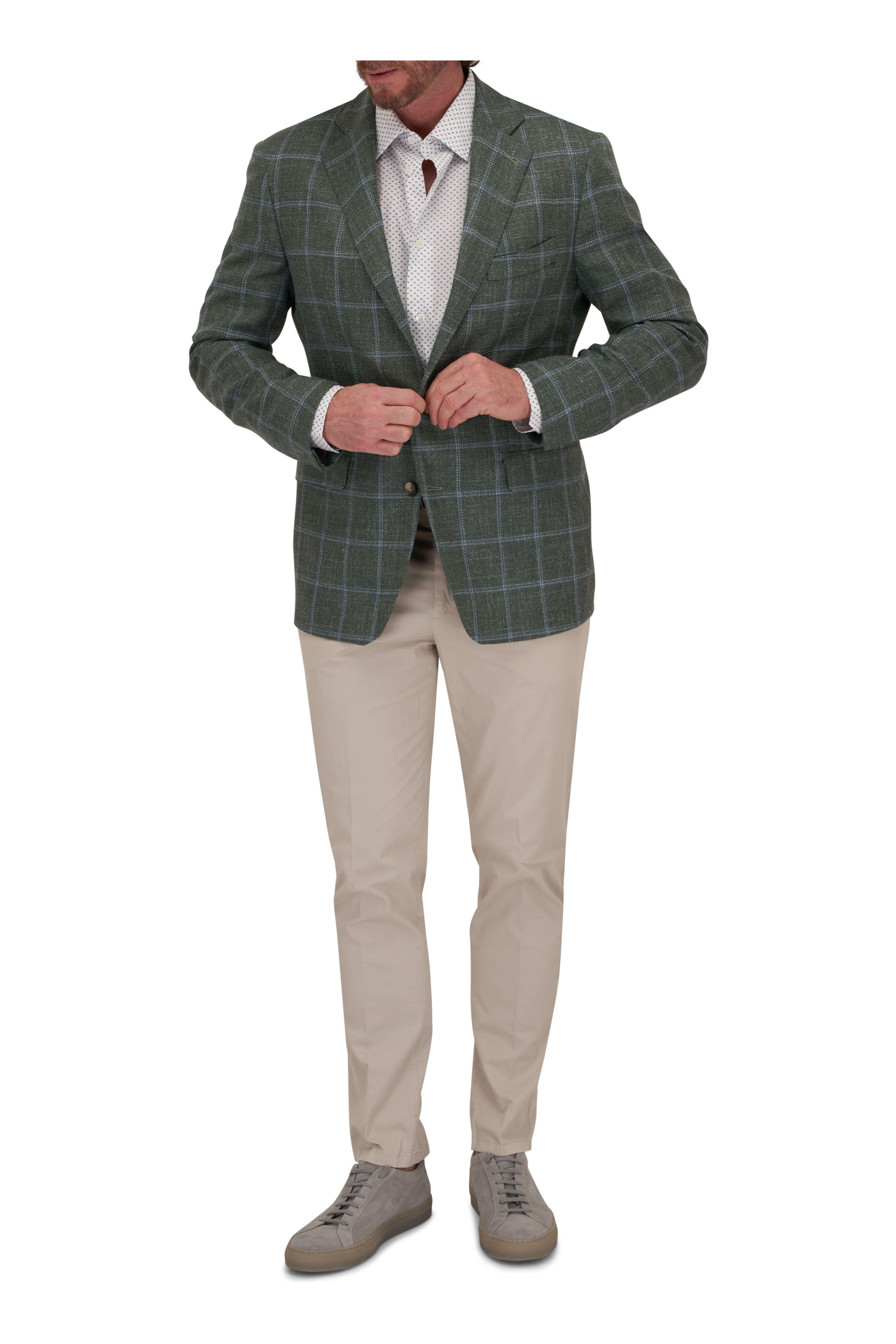 Atelier Munro - Green & Blue Windowpane Wool Blend Sportcoat