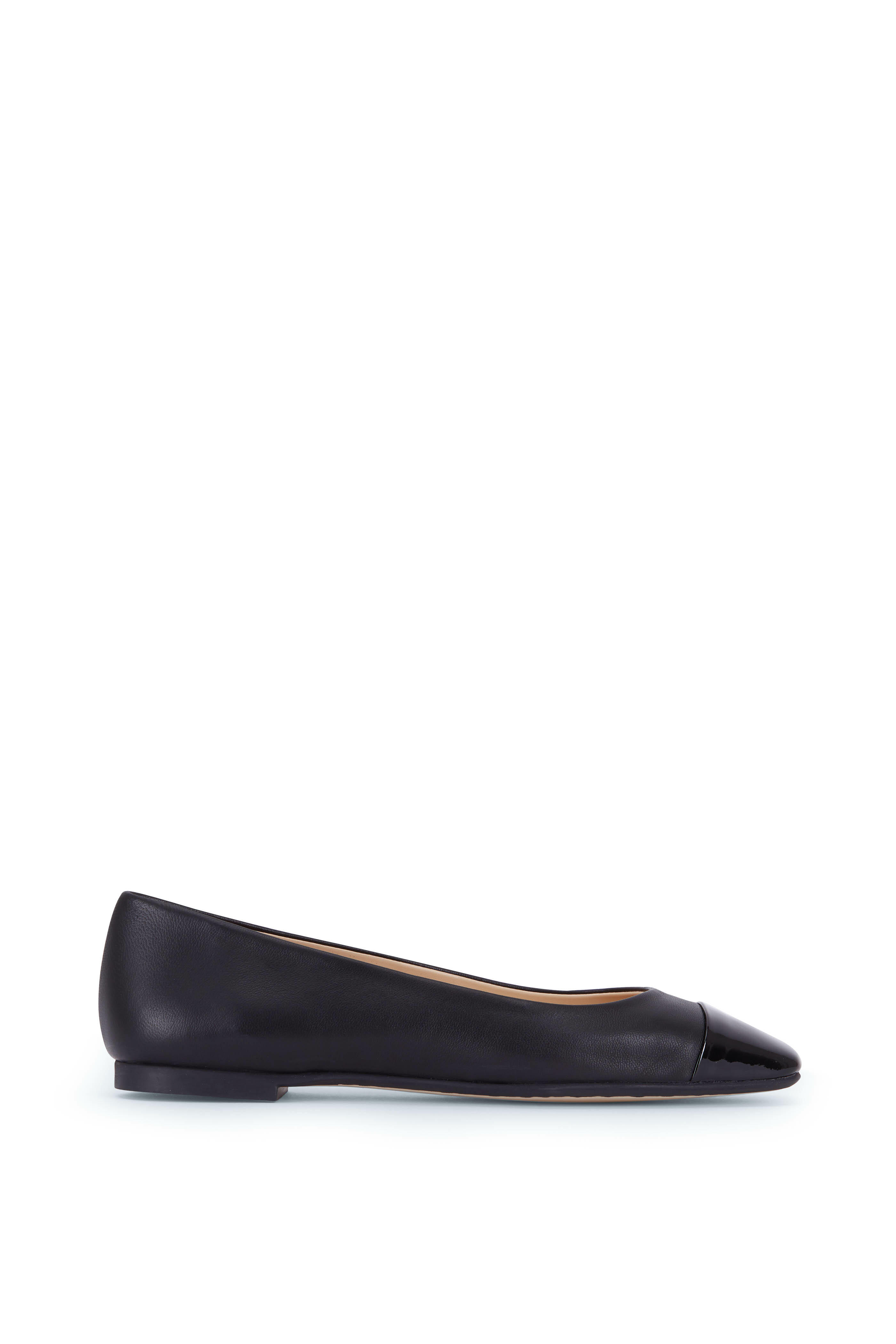 Jimmy Choo - Gisela Black Leather & Patent Cap Toe Flat Jimmy Choo - Gisela Black Leather & Patent Cap Toe Flat