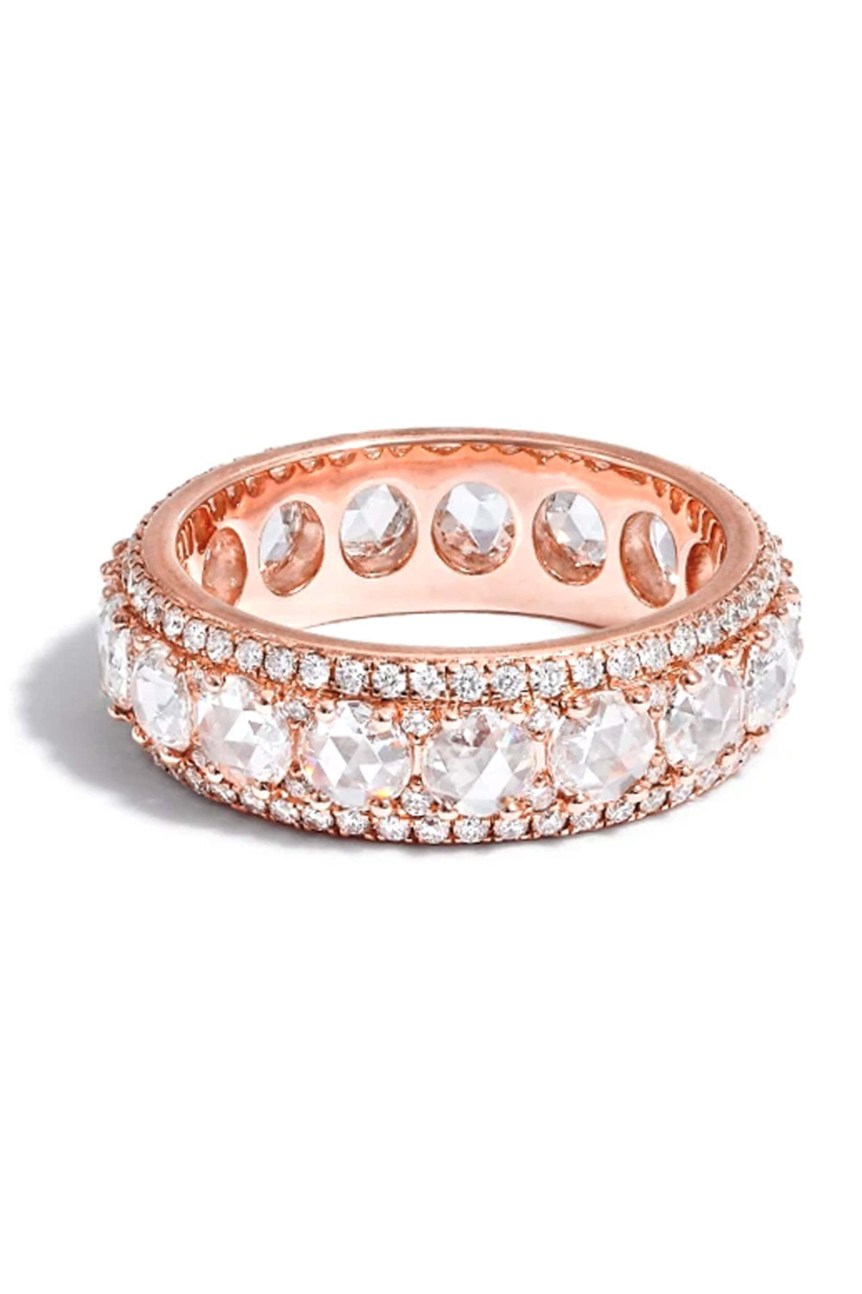 64 Facets - Rose Gold Diamond Straight Edge Ring Band