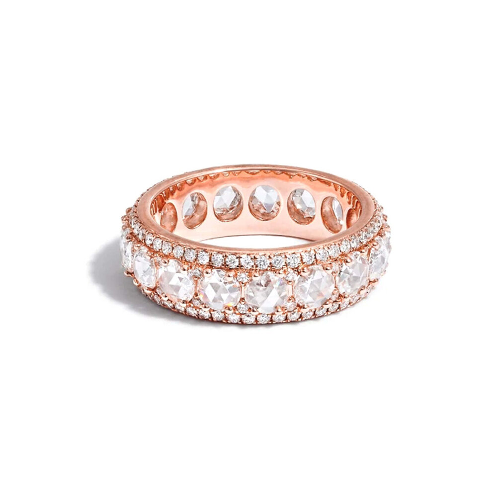 64 Facets - Rose Gold Diamond Straight Edge Ring Band