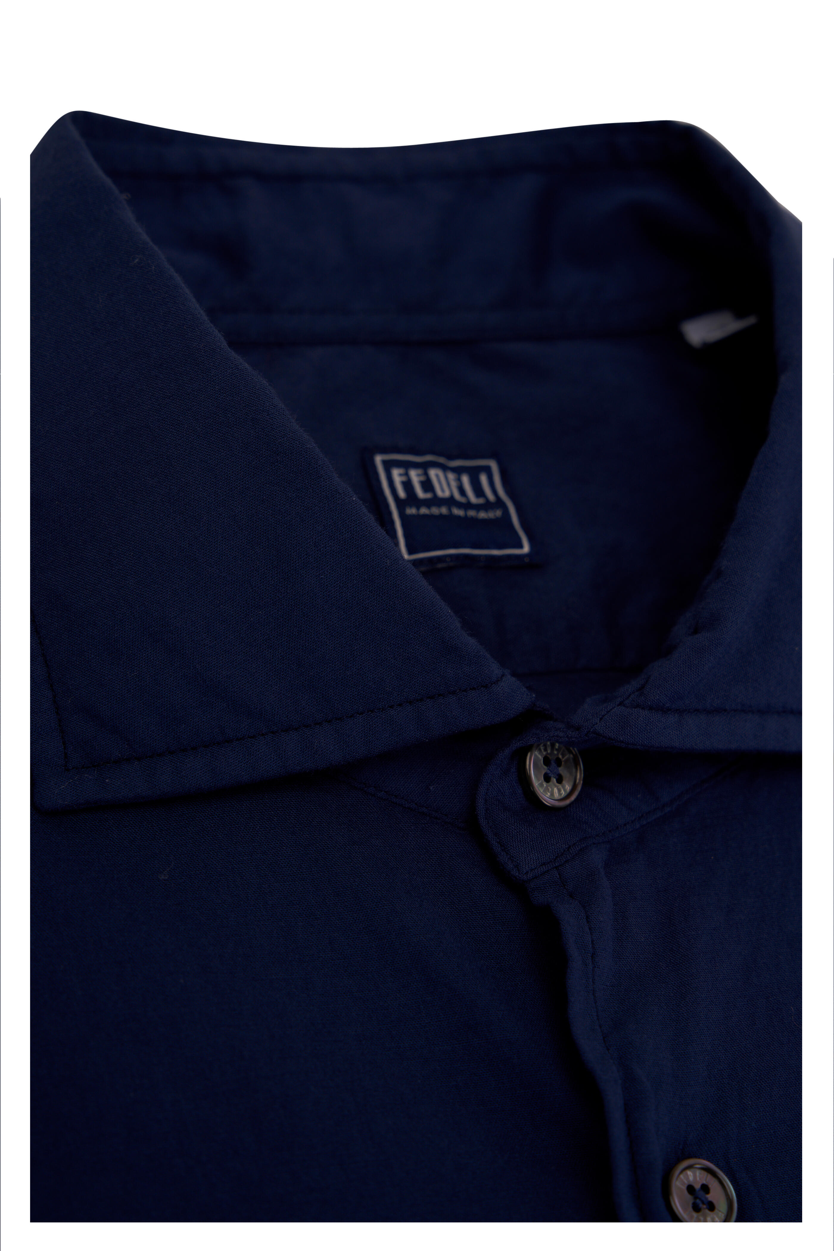 Fedeli - Solid Navy Woven Sport Shirt | Mitchell Stores