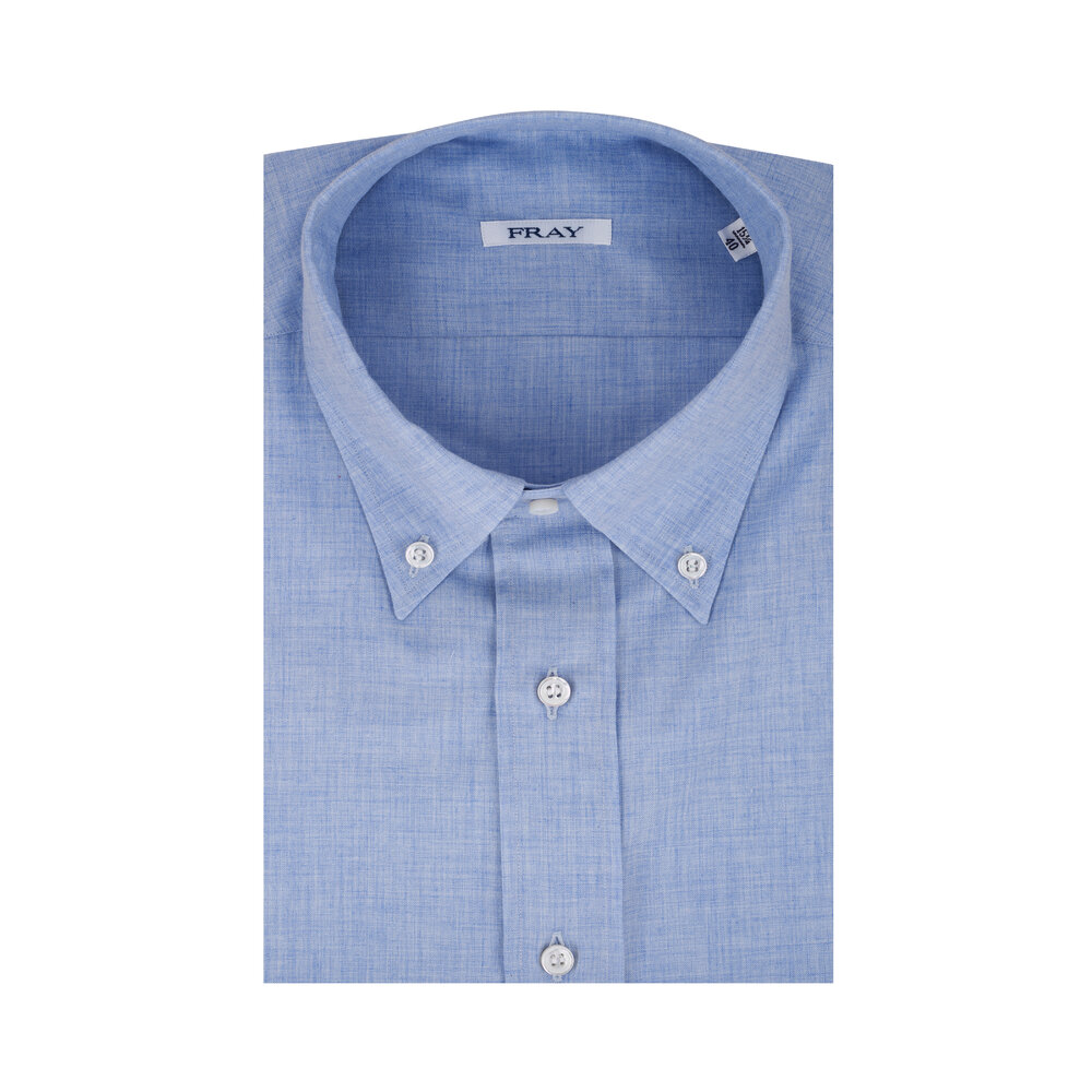 Fray - Solid Blue Cotton & Cashmere Dress Shirt | Mitchell Stores