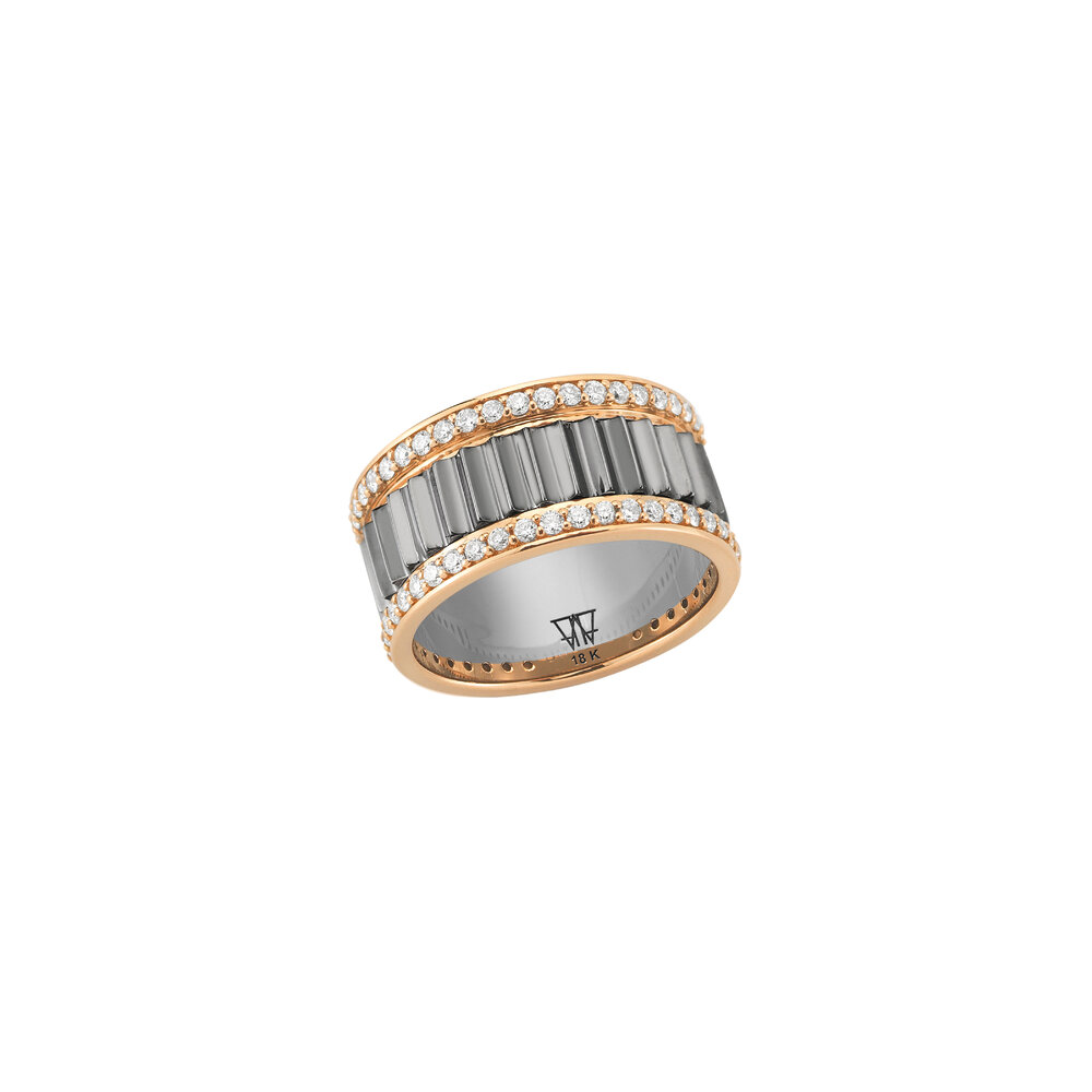 Walters Faith - Clive 18K & Diamond Black Rhodium Fluted Band Ring