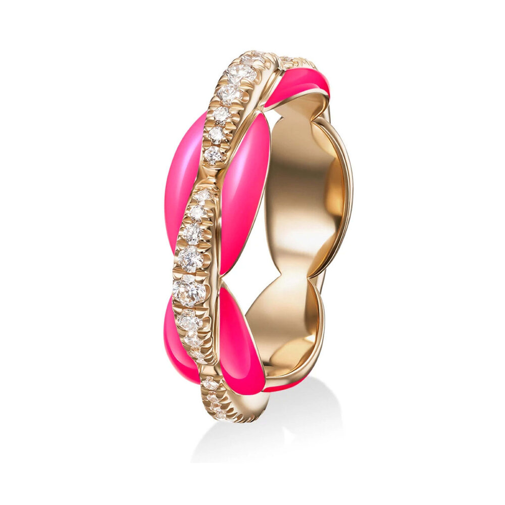 Melissa Kaye - Rose Gold Neon Pink Enamel Diamond Ada Ring