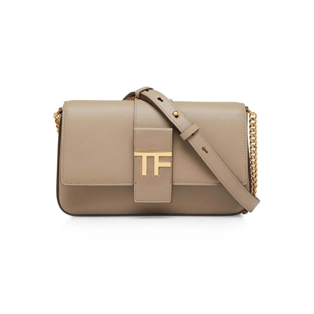 Tom Ford - Grain Leather TF Chain Shoulder Bag in Silk Taupe