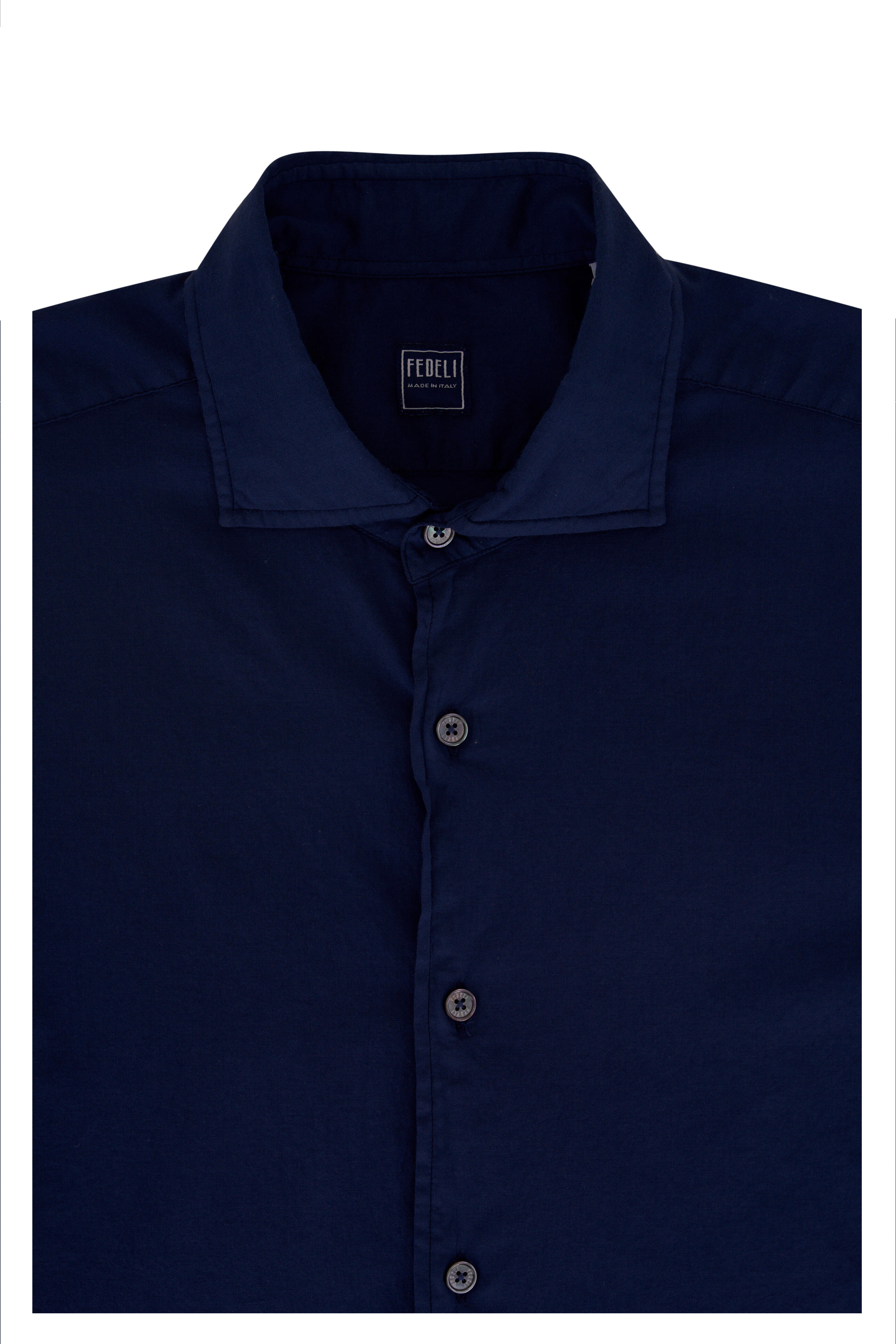 Fedeli - Solid Navy Woven Sport Shirt | Mitchell Stores