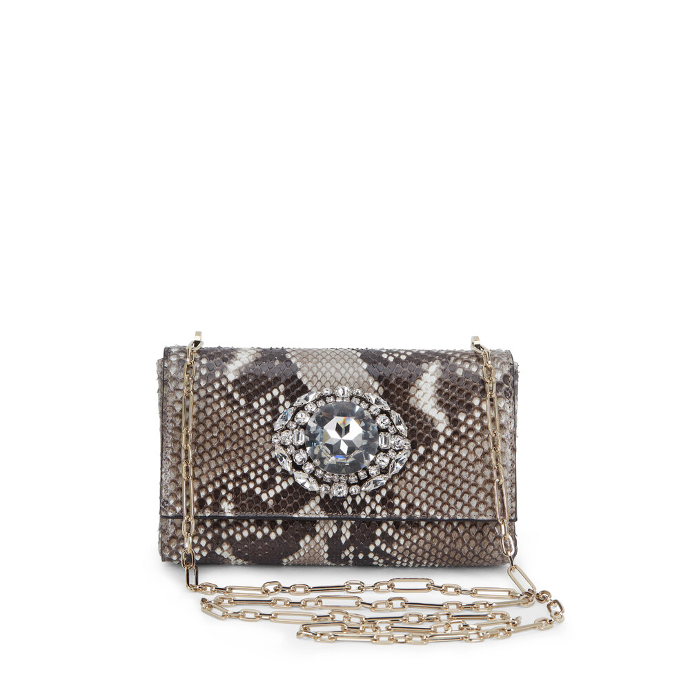 Jimmy Choo - Thea Natural Python Crystal Brooch Small Crossbody