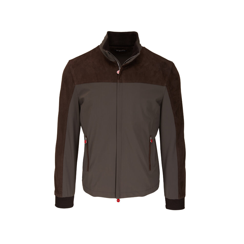 Kiton - Brown Nylon & Perforated Suede Jacket | Mitchell Stores