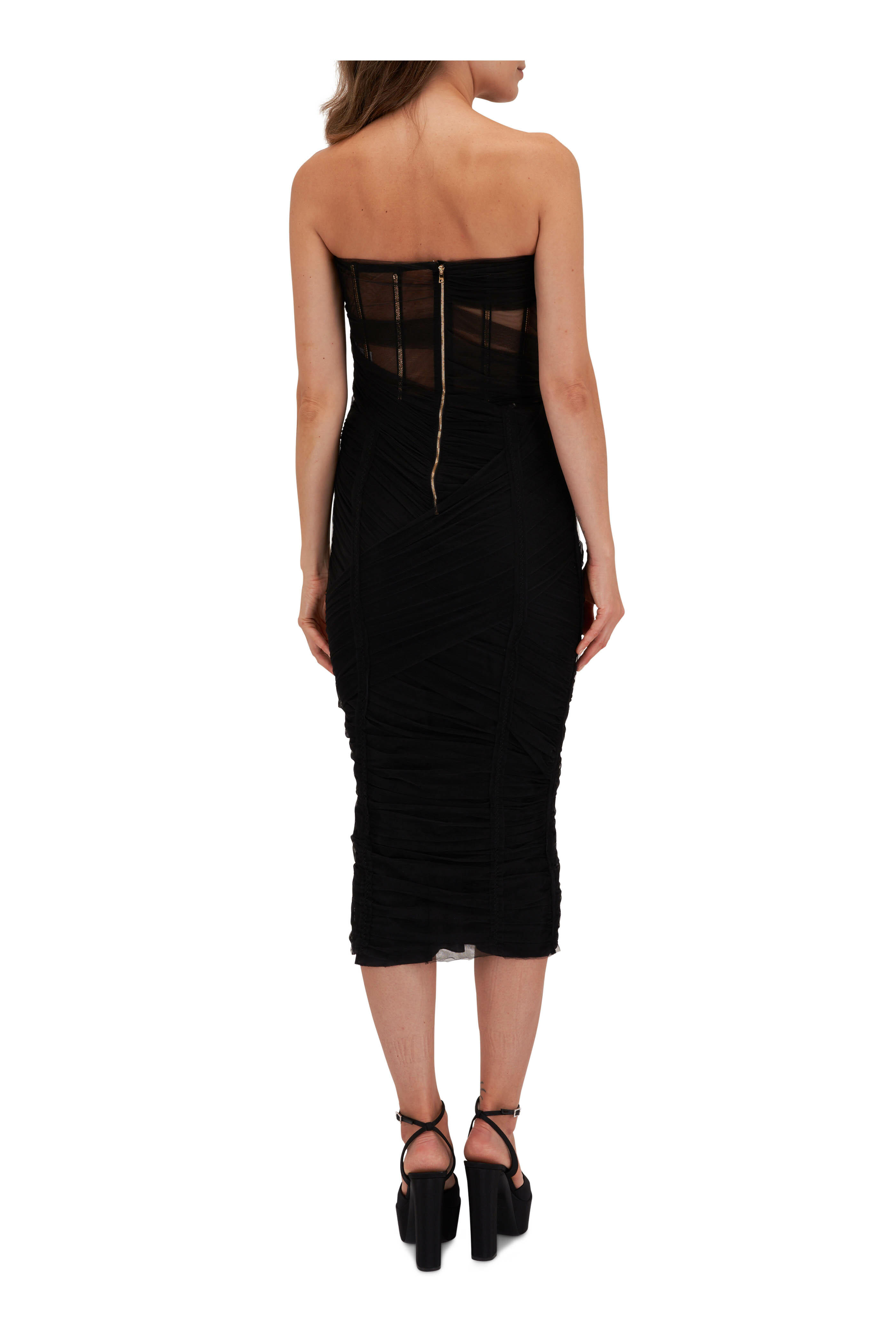 Dolce & Gabbana - Tulle Stretch Draped Midi Dress